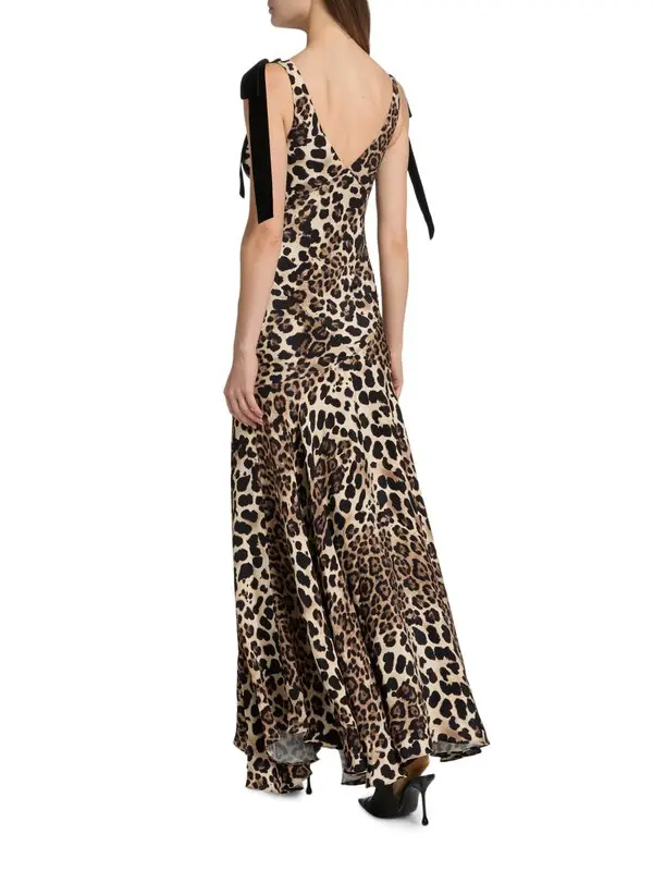 RODARTE Leopard Print Silk Bow-strap Gown