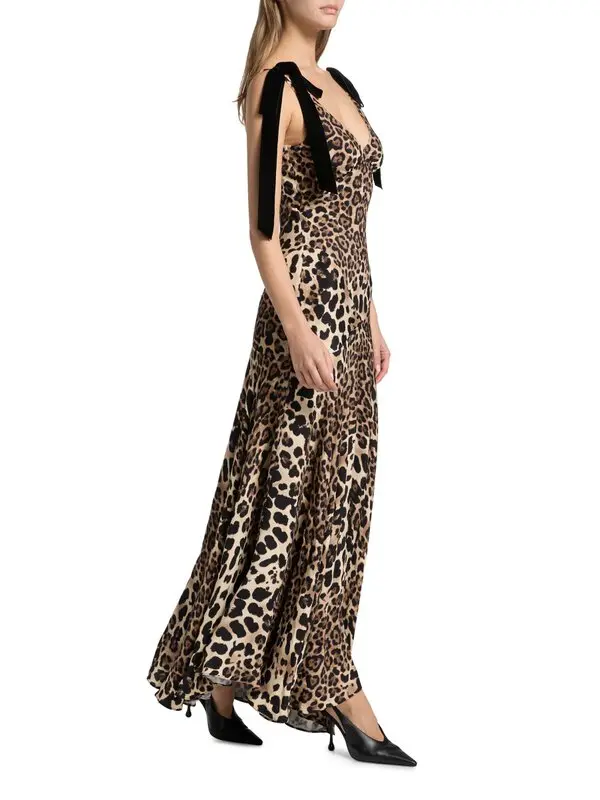 RODARTE Leopard Print Silk Bow-strap Gown