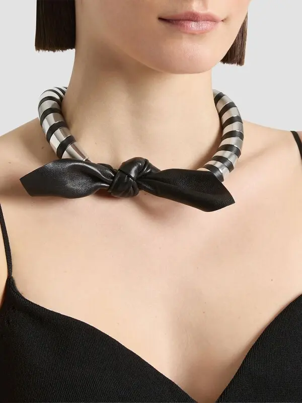 Givenchy Chain Bow Torque Necklace In Metal And Leather