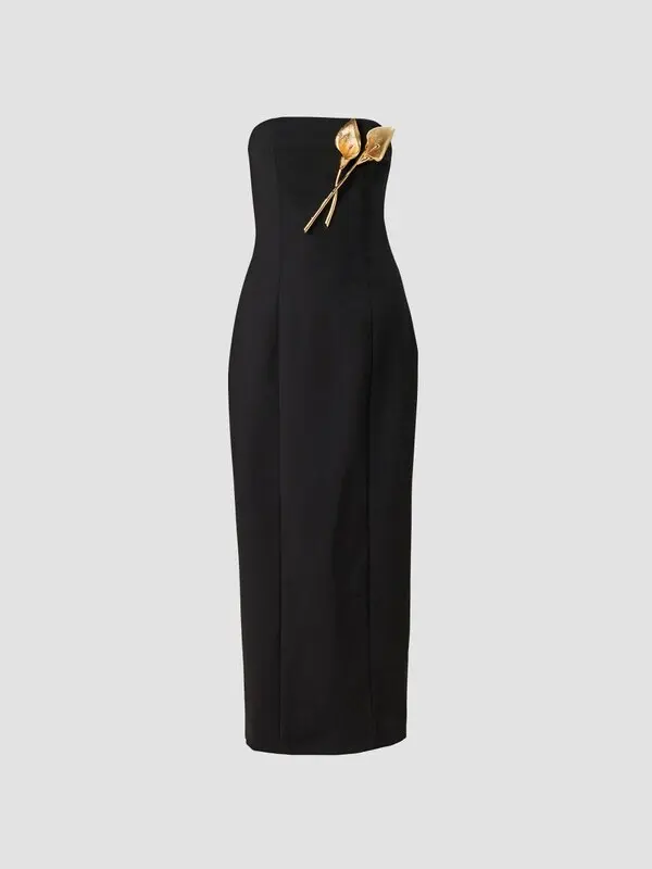 Carolina Herrera Floral Brooch-detailed Stretch Wool Gown