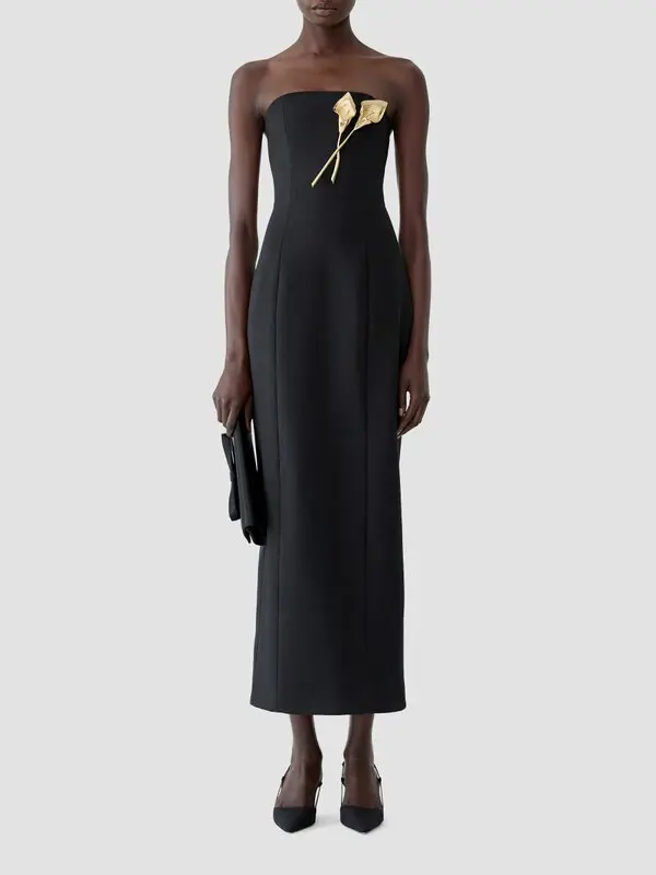 Carolina Herrera Floral Brooch-detailed Stretch Wool Gown