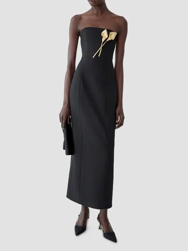 Carolina Herrera Floral Brooch-detailed Stretch Wool Gown