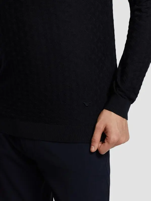 Emporio Armani Tonal Basket-weave Virgin Wool Sweater - Navy