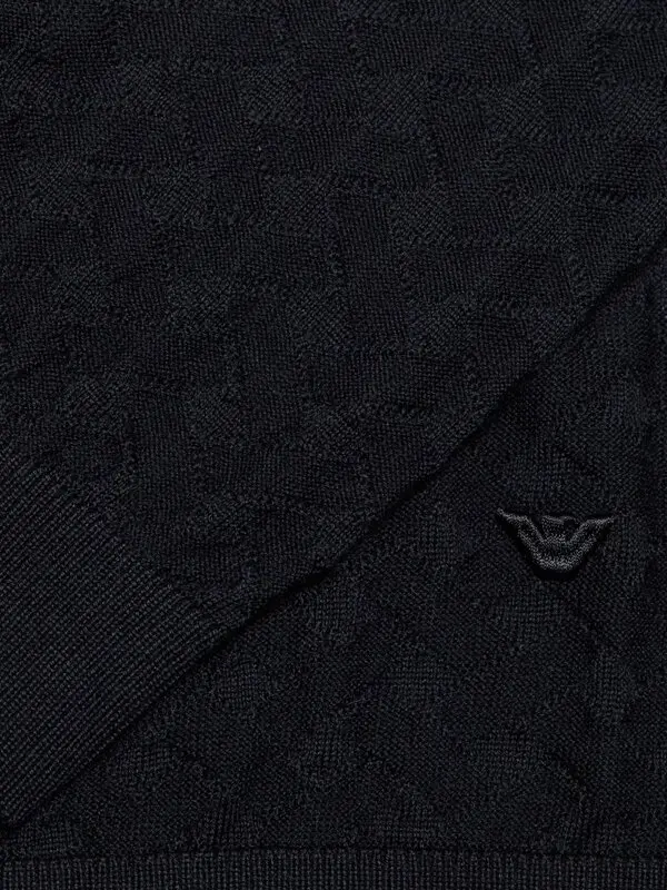 Emporio Armani Tonal Basket-weave Virgin Wool Sweater - Navy