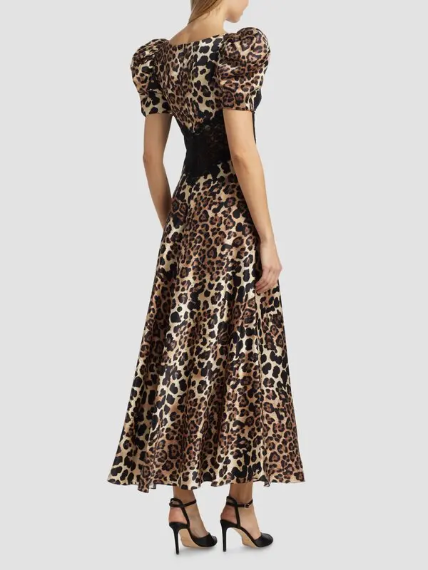 RODARTE Leopard Print Silk Lace-trim Maxi Dress