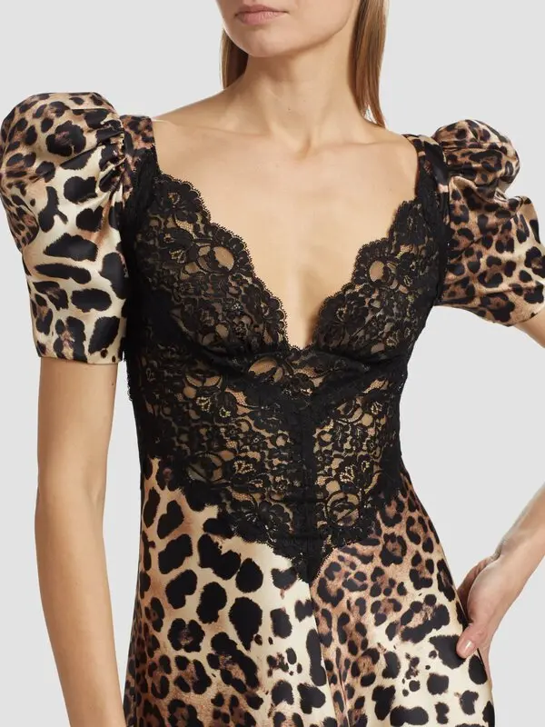 RODARTE Leopard Print Silk Lace-trim Maxi Dress