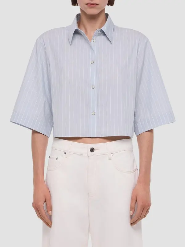 Helmut Lang Striped Cotton-blend Crop Trench Shirt