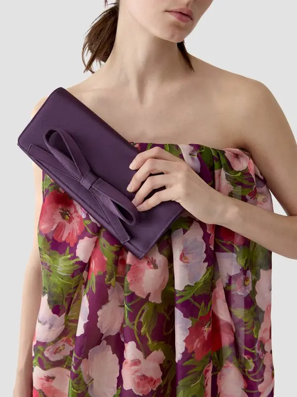 Carolina Herrera Margaret Bow Satin Clutch - Plum