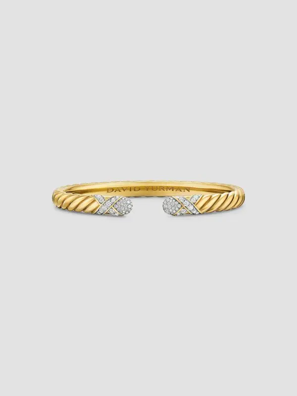 David Yurman Sculpted Cable X Cuff Bracelet In 18k Yellow Gold - Diamond
