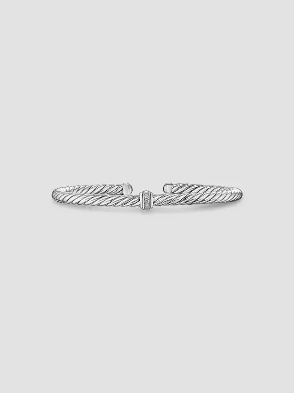 David Yurman Cable Flex Station Bracelet In Sterling - Diamond