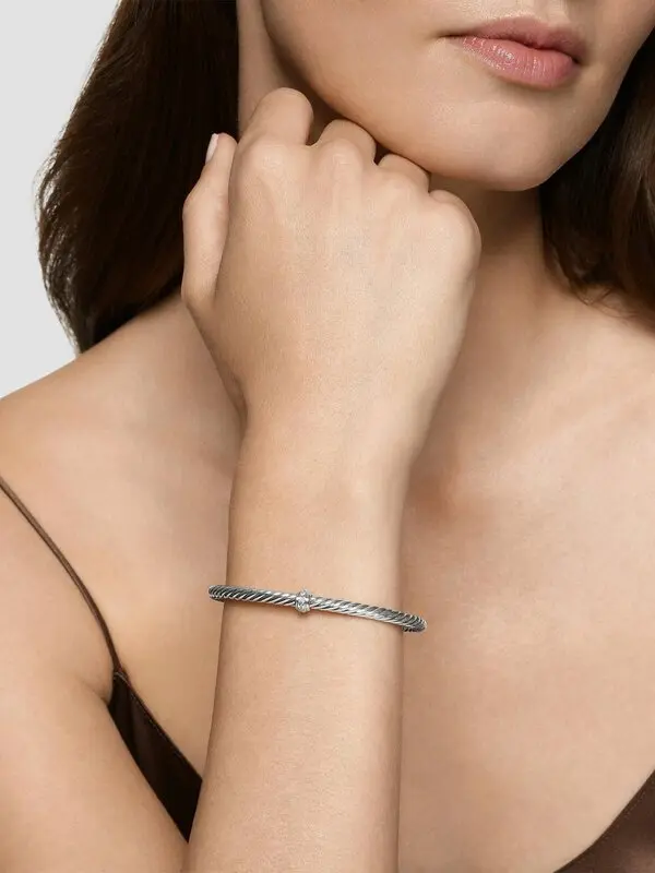 David Yurman Cable Flex Station Bracelet In Sterling - Diamond