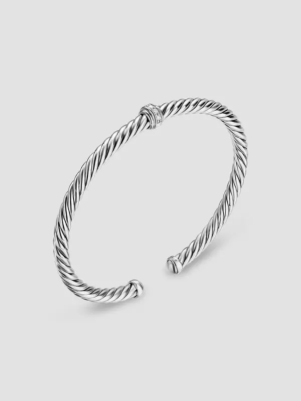 David Yurman Cable Flex Station Bracelet In Sterling - Diamond