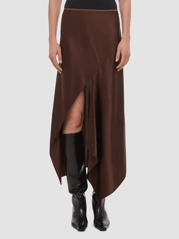 Helmut Lang Silk Satin Asymmetric Midi Skirt - Serra
