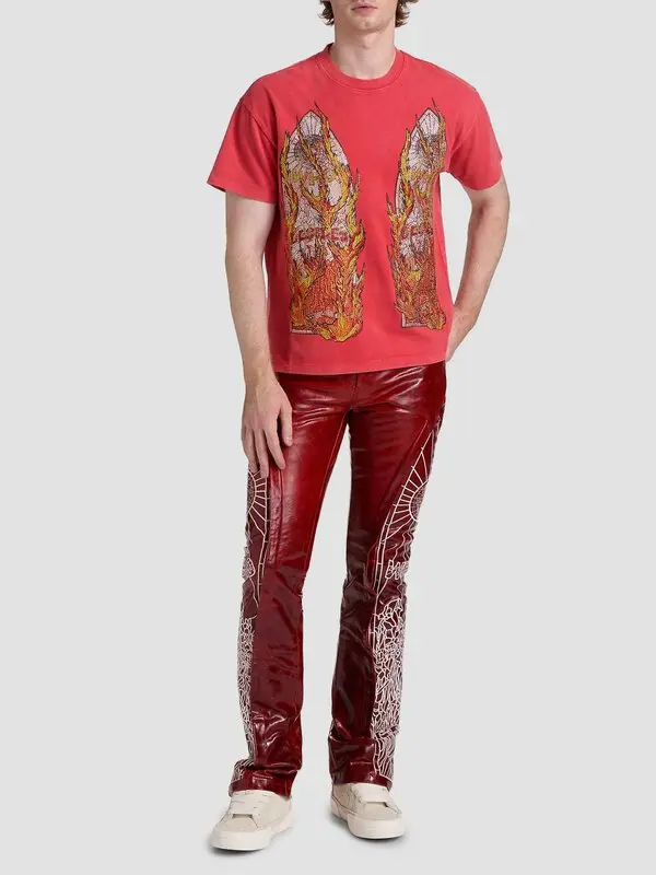 WHO DECIDES WAR Rhinestone Flame Glass Jersey T-shirt