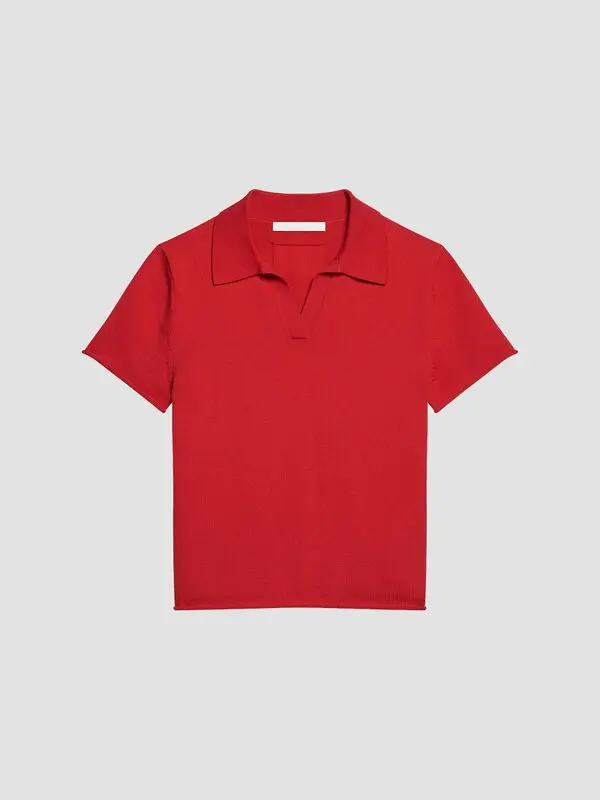 Helmut Lang Cotton Knit Shrunken Polo Sweater - Red