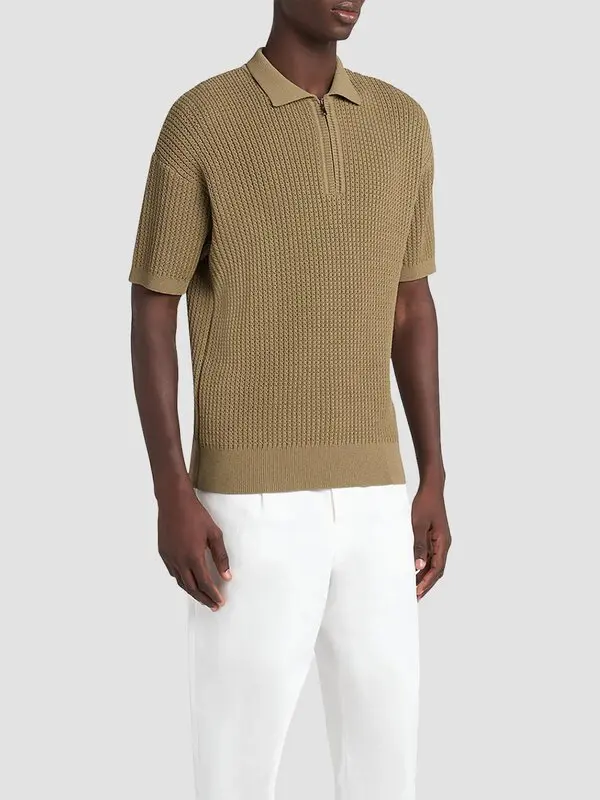 Giorgio Armani Rib-knit Short-sleeve Polo Shirt