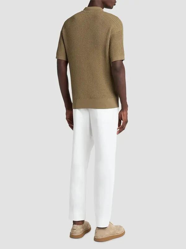 Giorgio Armani Rib-knit Short-sleeve Polo Shirt