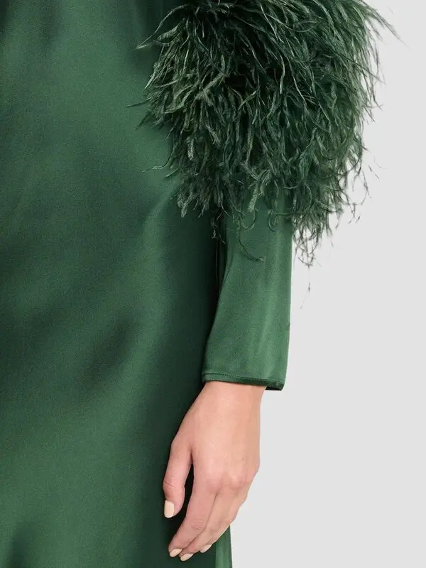 Lapointe Satin Feather-trimmed Bias Midi Dress