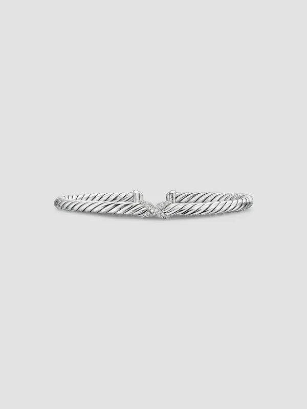 David Yurman Cable Flex X Station Bracelet In Sterling - Diamond