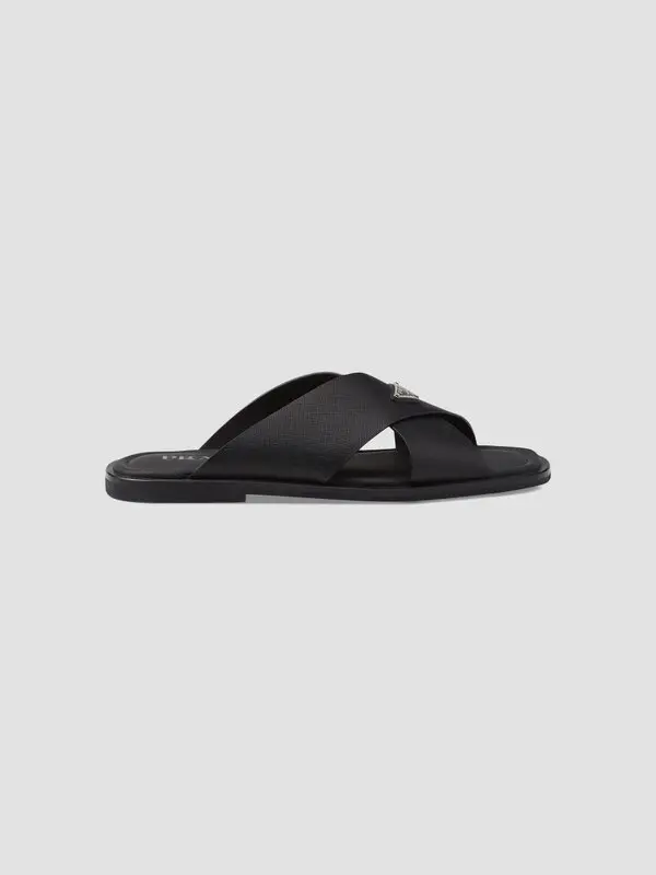 Prada Saffiano Leather Crisscross Slides