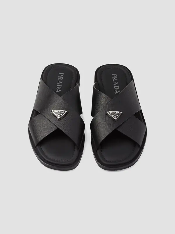 Prada Saffiano Leather Crisscross Slides