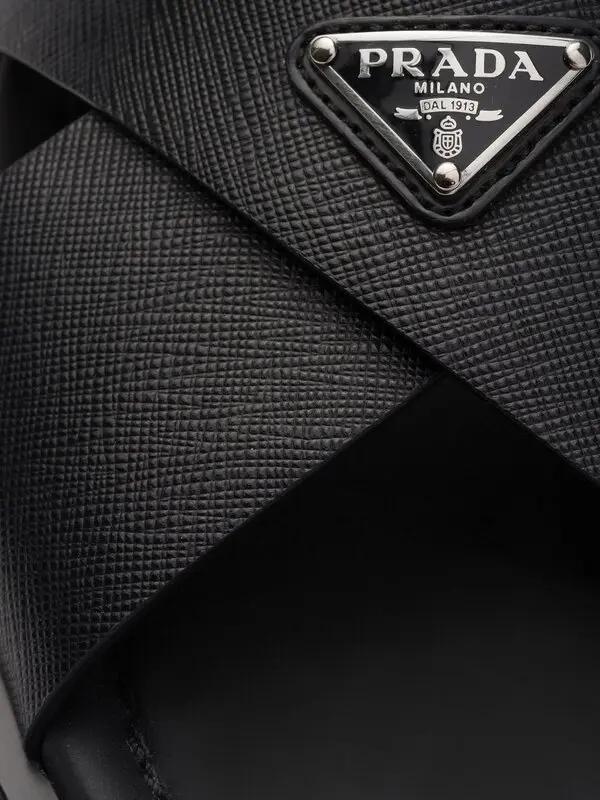 Prada Saffiano Leather Crisscross Slides