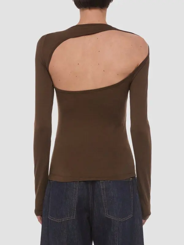 Helmut Lang Asymmetrical Cut-out Jersey Top - Bark