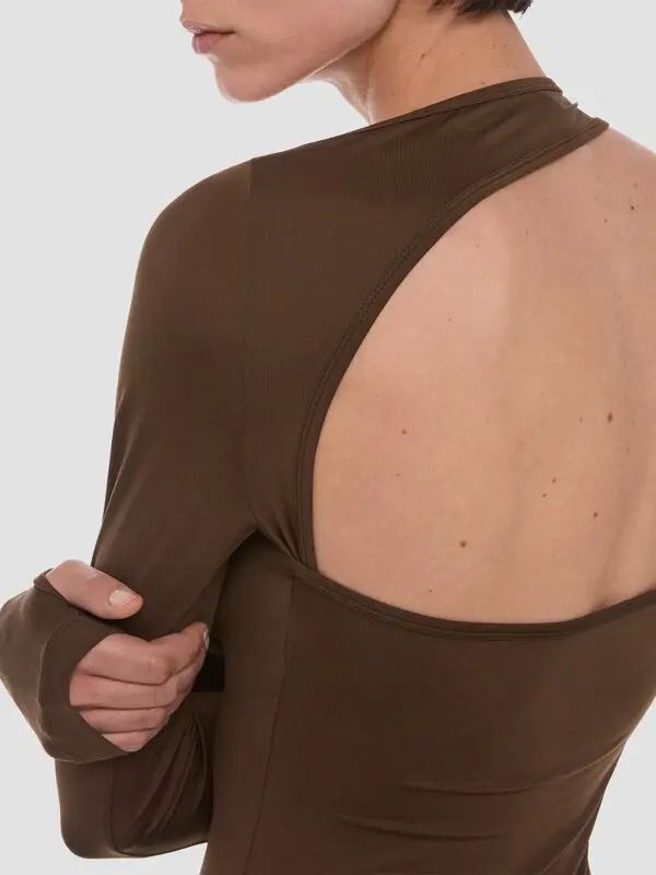 Helmut Lang Asymmetrical Cut-out Jersey Top - Bark
