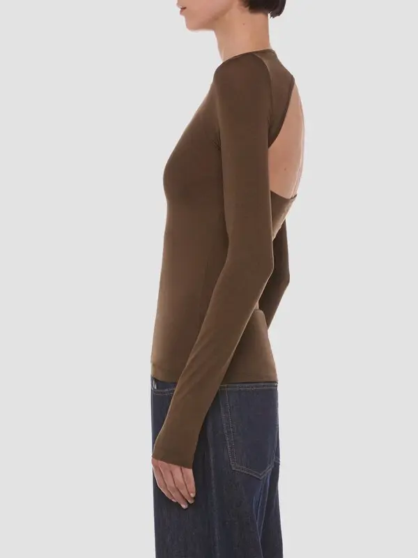 Helmut Lang Asymmetrical Cut-out Jersey Top - Bark