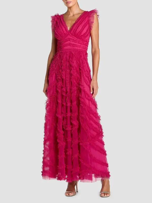 Mac Duggal Ruffled Mesh Midi-dress