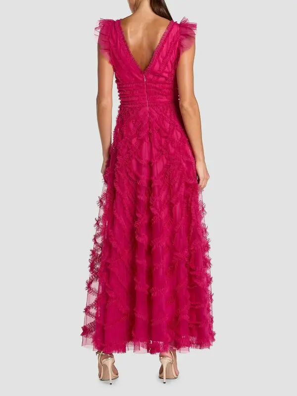 Mac Duggal Ruffled Mesh Midi-dress
