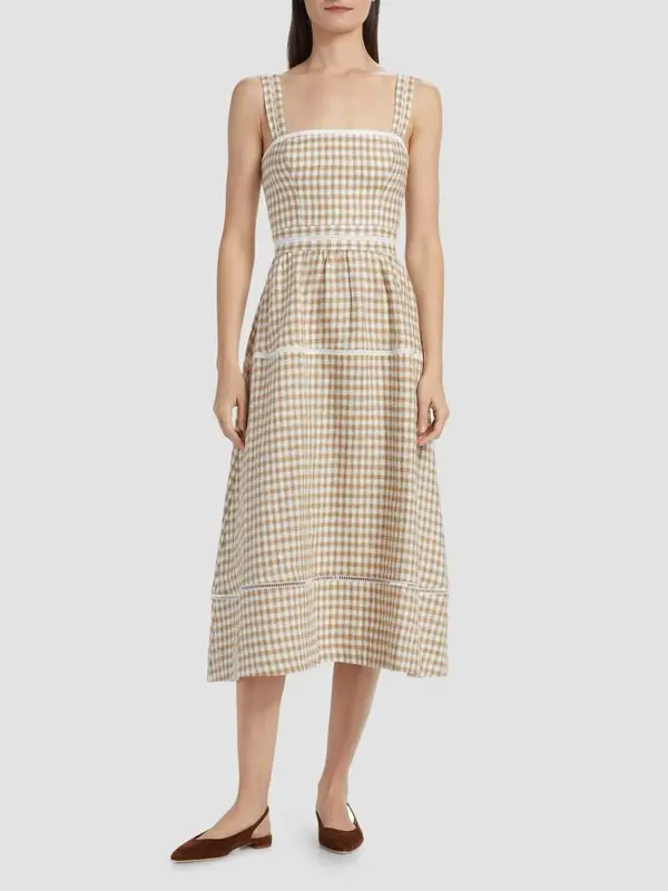 REFORMATION Everett Gingham Linen Midi-dress