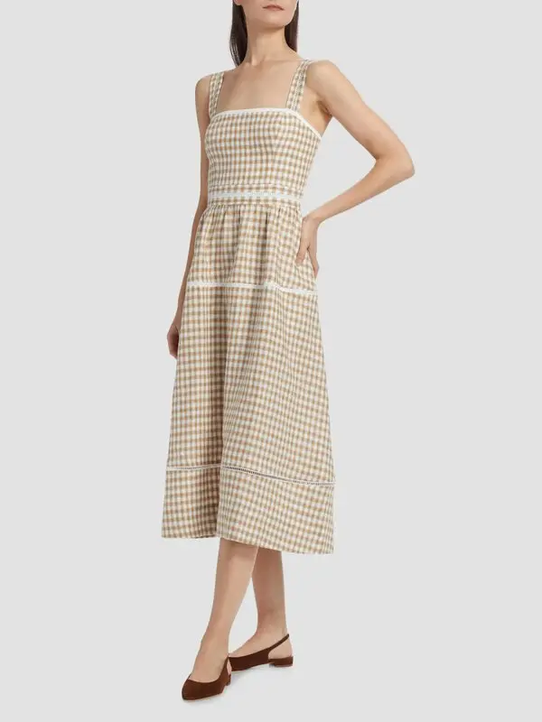 REFORMATION Everett Gingham Linen Midi-dress