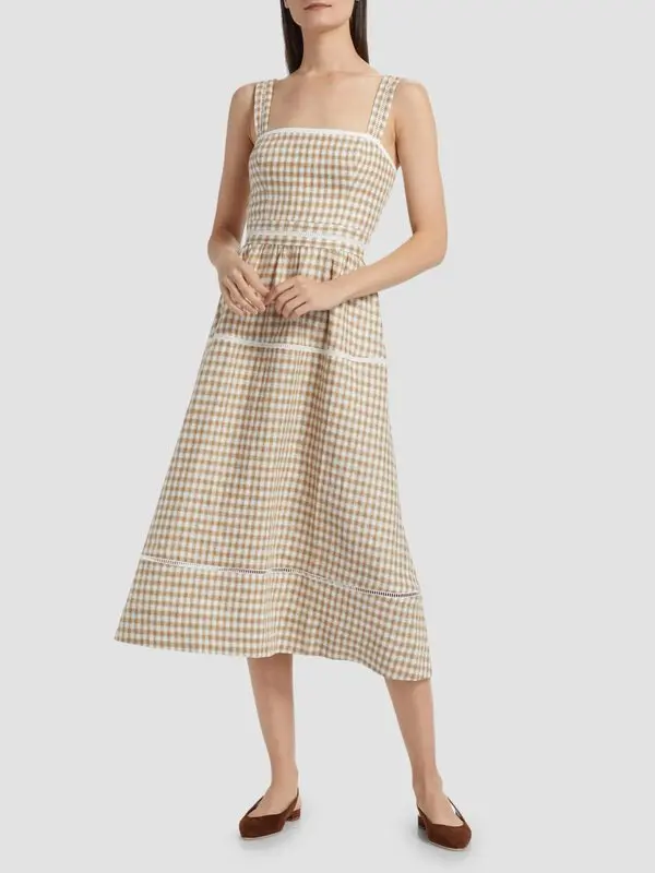 REFORMATION Everett Gingham Linen Midi-dress