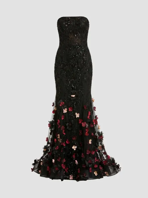 Mac Duggal Embellished Strapless Mermaid Gown - Black Multi