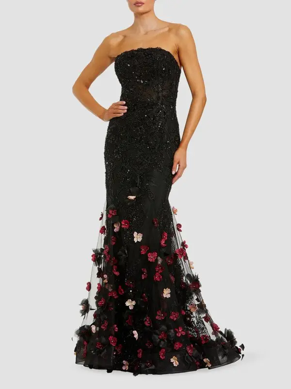 Mac Duggal Embellished Strapless Mermaid Gown - Black Multi