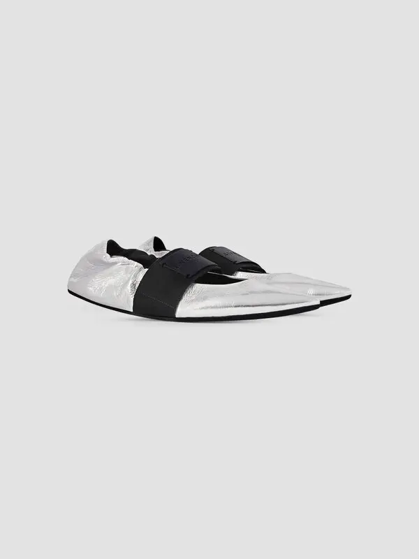 Givenchy Crush Ballerinas In Wrinkled-effect Metallic Leather - Silvery