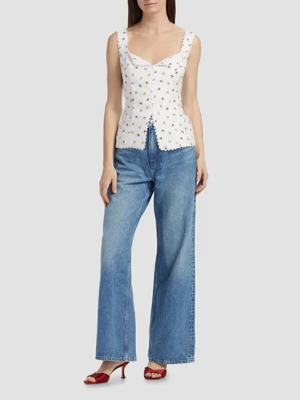 REFORMATION Viola Floral Linen Top