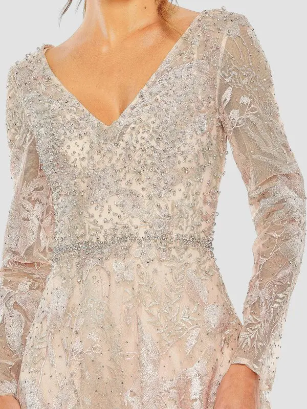 Mac Duggal Floral Embroidered Mesh Midi-dress