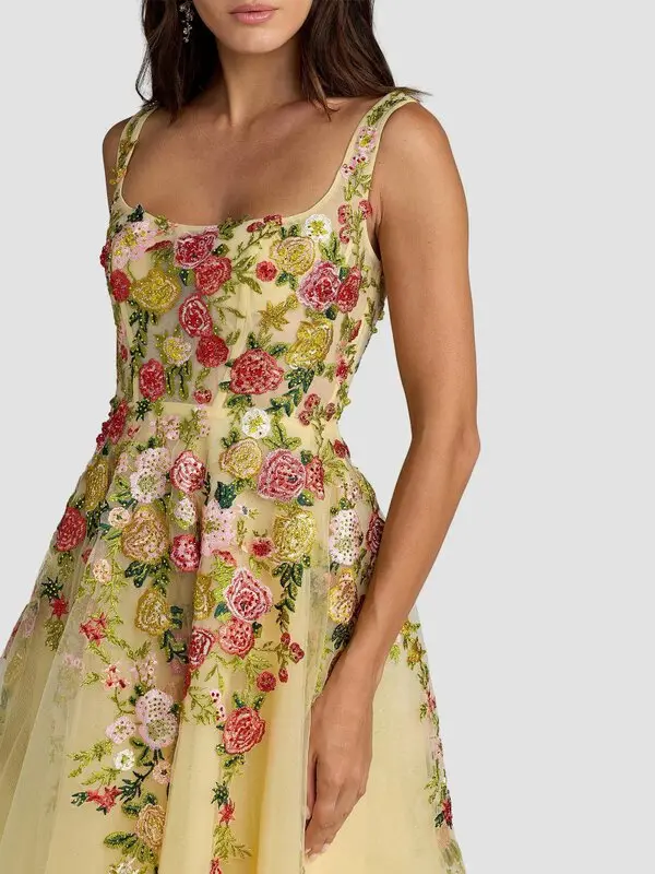 Mac Duggal Floral-embroidered Tulle Cocktail Dress