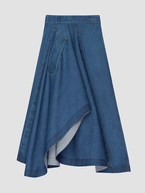 Givenchy Long Asymmetric Skirt In Denim - Medium Blue