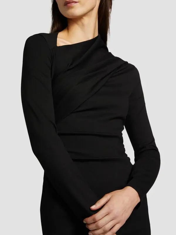 Giorgio Armani Draped Jersey Sheath Dress - Black