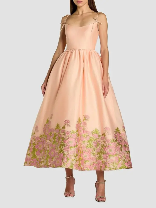 Mac Duggal Brocade Organza Bow-accented Midi-dress