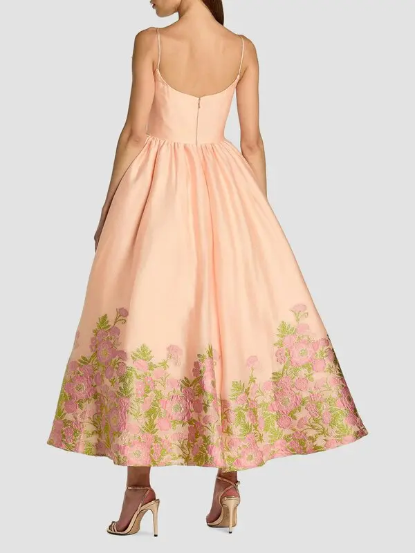 Mac Duggal Brocade Organza Bow-accented Midi-dress