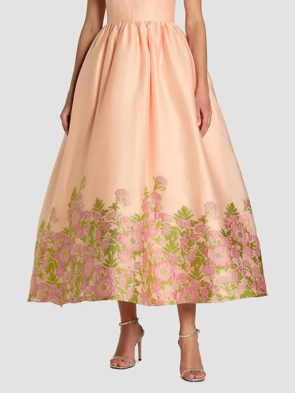 Mac Duggal Brocade Organza Bow-accented Midi-dress