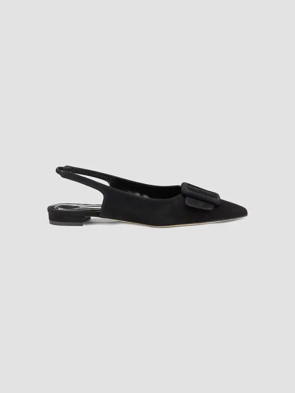 Manolo Blahnik Maylura Suede Slingback Flats - Black