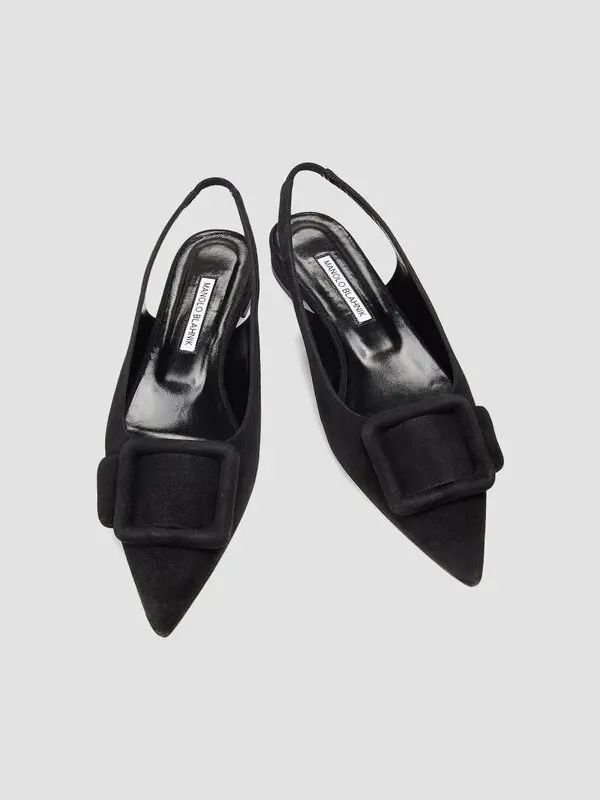 Manolo Blahnik Maylura Suede Slingback Flats - Black
