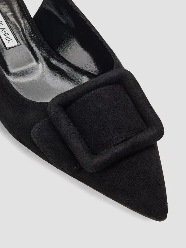 Manolo Blahnik Maylura Suede Slingback Flats - Black