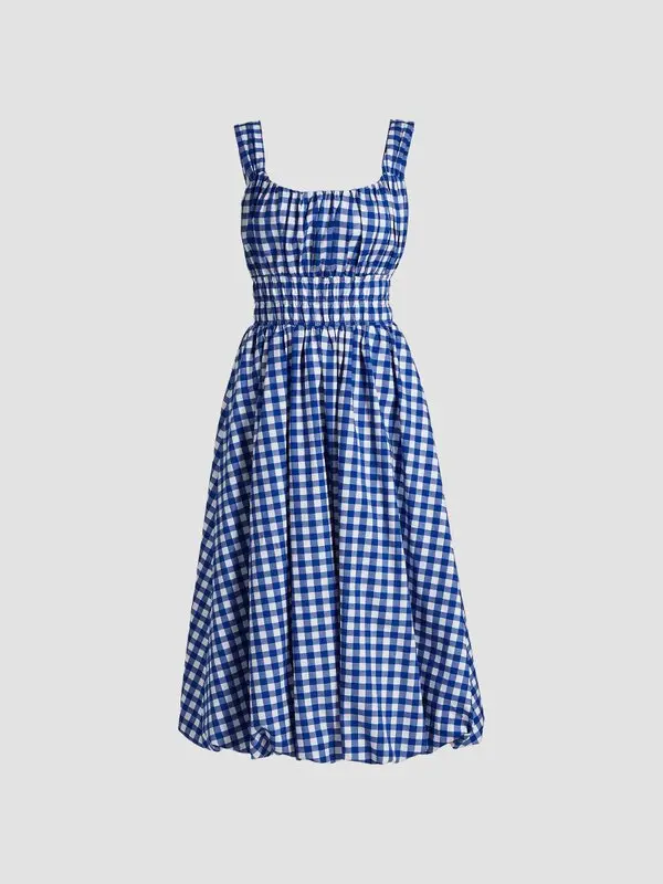Sea Neci Gingham Cotton Scoopneck Midi-dress - Navy