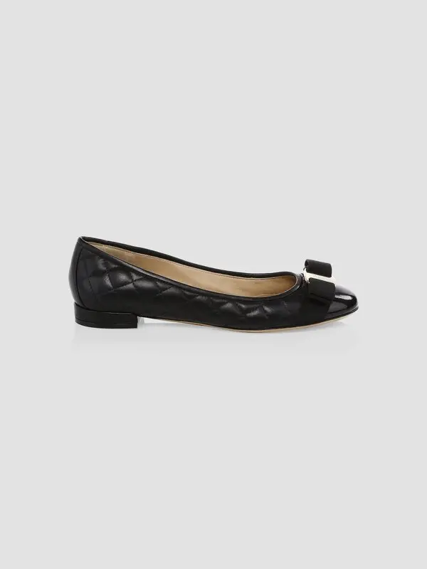 FERRAGAMO Varina Quilted Leather Ballet Flats - Nero